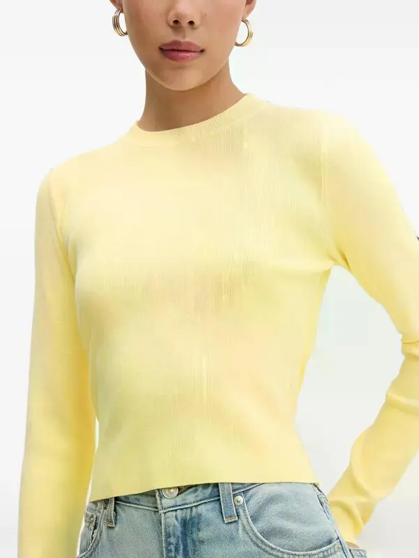 VICOLO Ribbed Long-sleeve Top With Open Back And Tie Fastening - Yellow