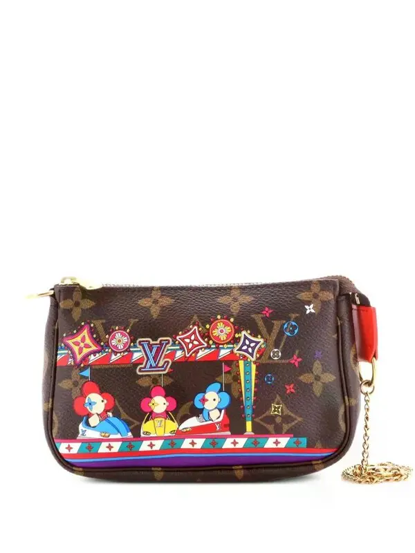 LOUIS VUITTON Pochette Accessoires Limited Edition Vivienne Xmas Monogram Canvas Mini Clutch Bag - Brown
