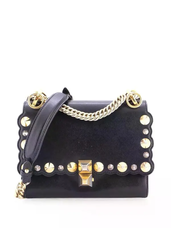 Fendi Kan I Studded Leather Shoulder Bag - Black