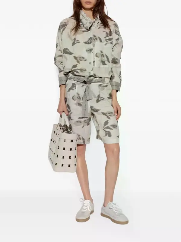 Emporio Armani Ikat Print Belted Linen Shorts