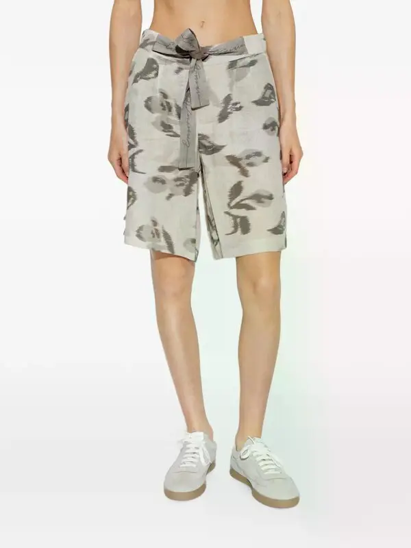 Emporio Armani Ikat Print Belted Linen Shorts