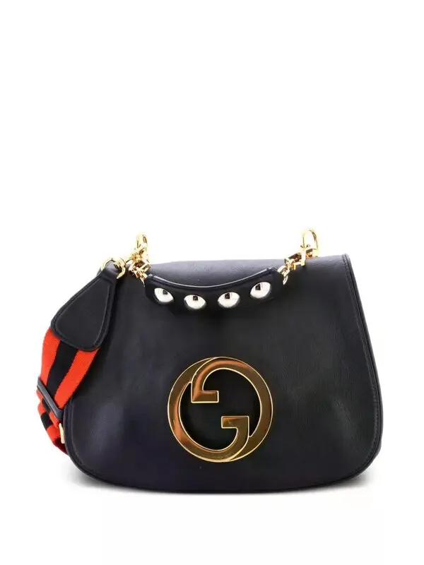 Gucci Web Blondie Flap Bag Leather Shoulder Bag - Black