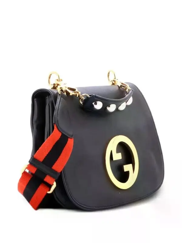 Gucci Web Blondie Flap Bag Leather Shoulder Bag - Black