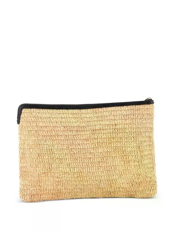 Celine Logo Zip Raffia With Sequins Large Pouch - Neutrals