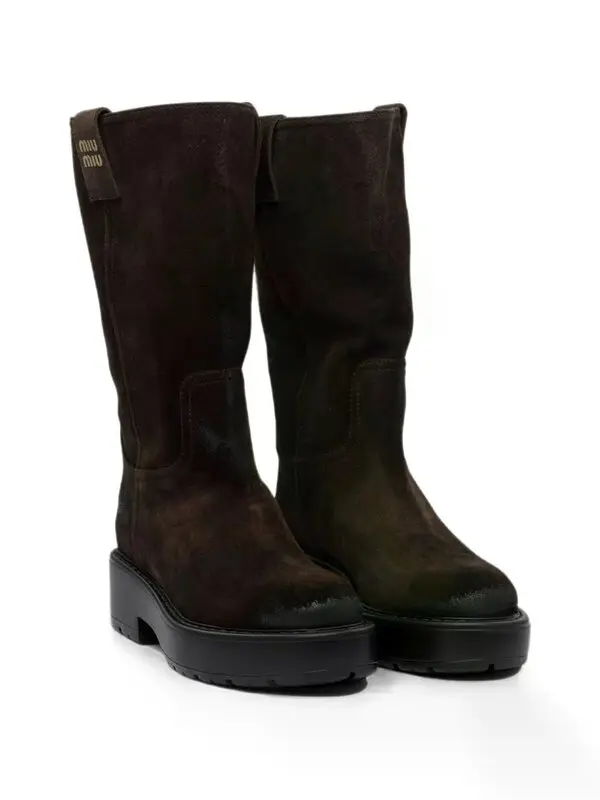 Miu Miu Suede Pull-on Boots - Brown