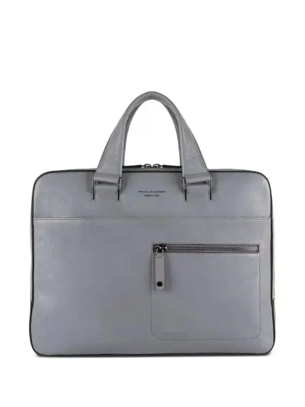 PIQUADRO David Leather Laptop Bag - Grey