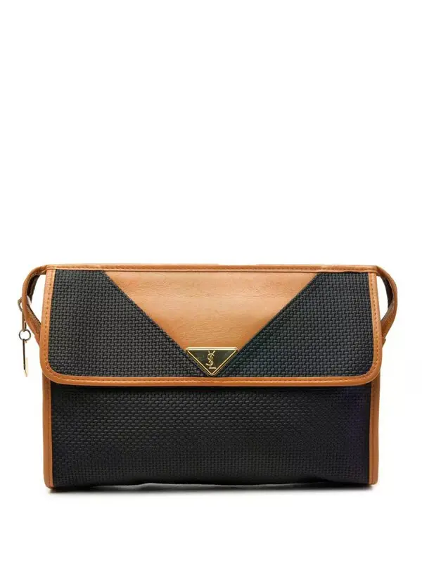 Saint Laurent Coated Canvas Clutch Bag With Leather Trim - Black