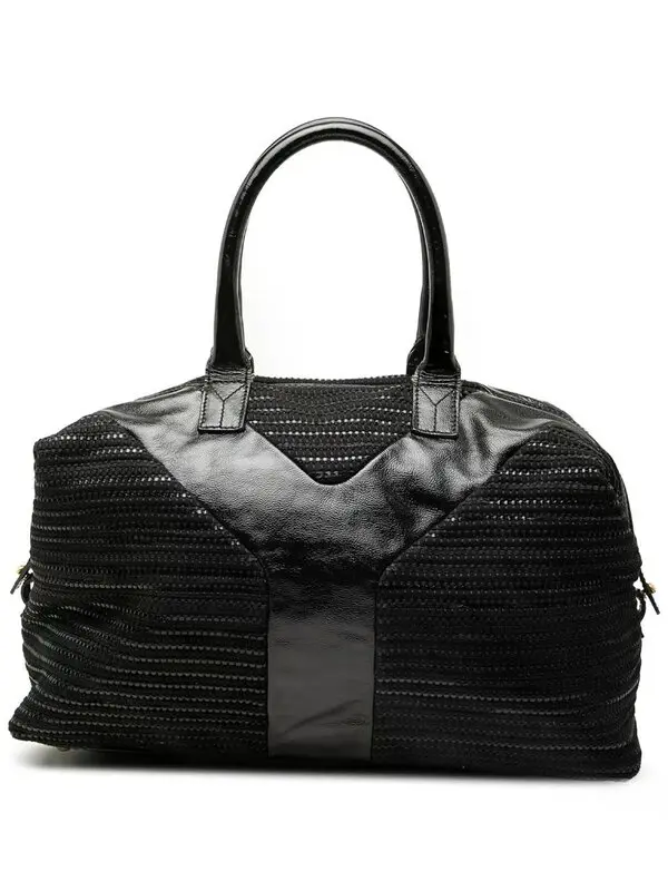 Saint Laurent Textured Fabric And Patent Leather Easy Y Tote Bag - Black