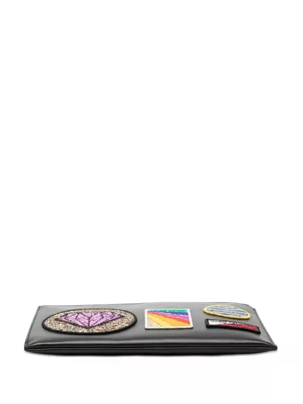 Saint Laurent Leather Multi Patch Zip Pouch Clutch Bag - Black