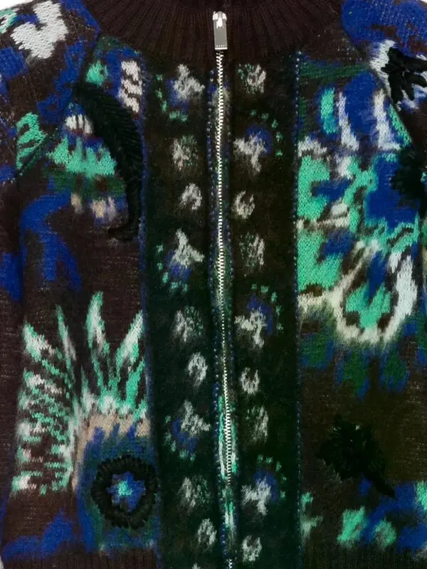Sacai Floral-print Embroidered Jacket - Brown