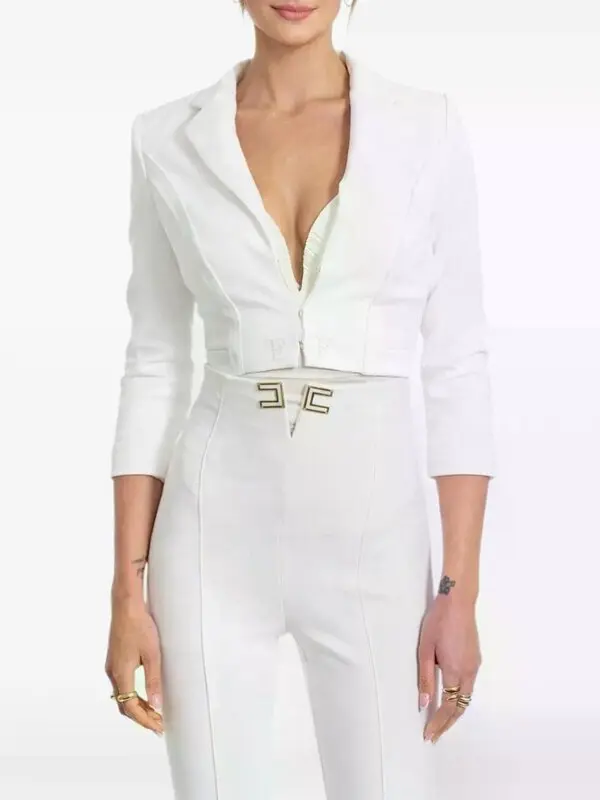 Elisabetta Franchi Cropped Blazer With Chain Detail - Neutrals