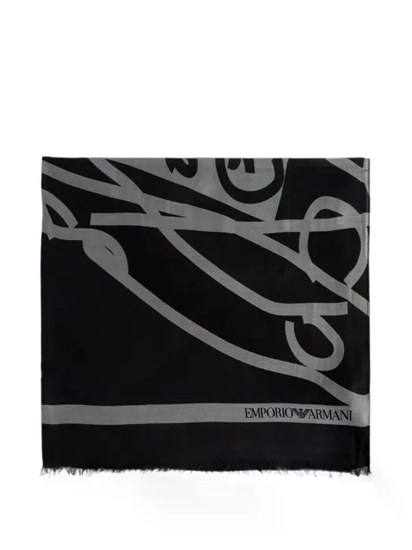 Emporio Armani Logo-print Frayed Scarf - Black