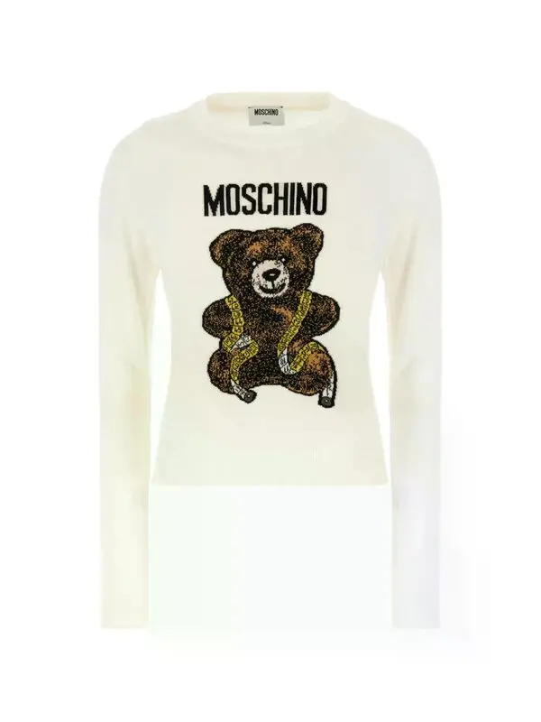 Moschino Intarsia Knit Crew Neck Long Sleeve Sweater
