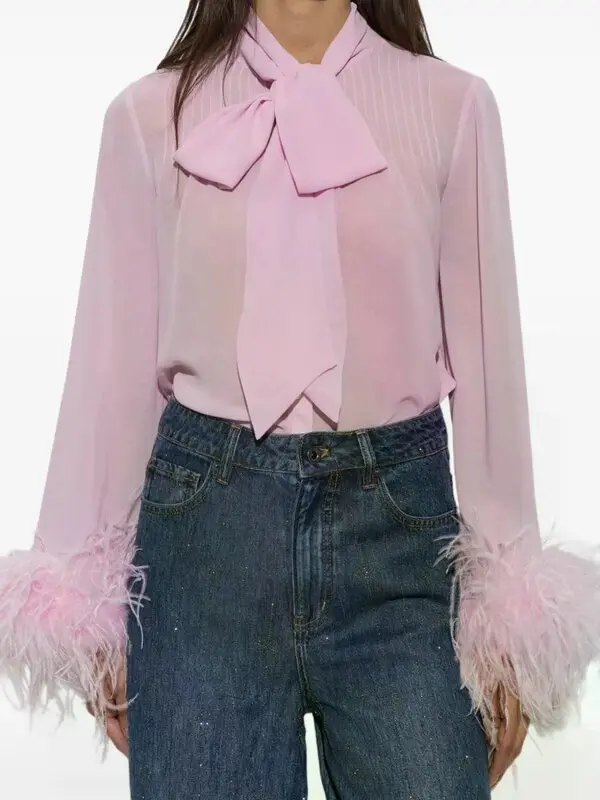 SELF-PORTRAIT Feather Trimmed Pussy-bow Shirt