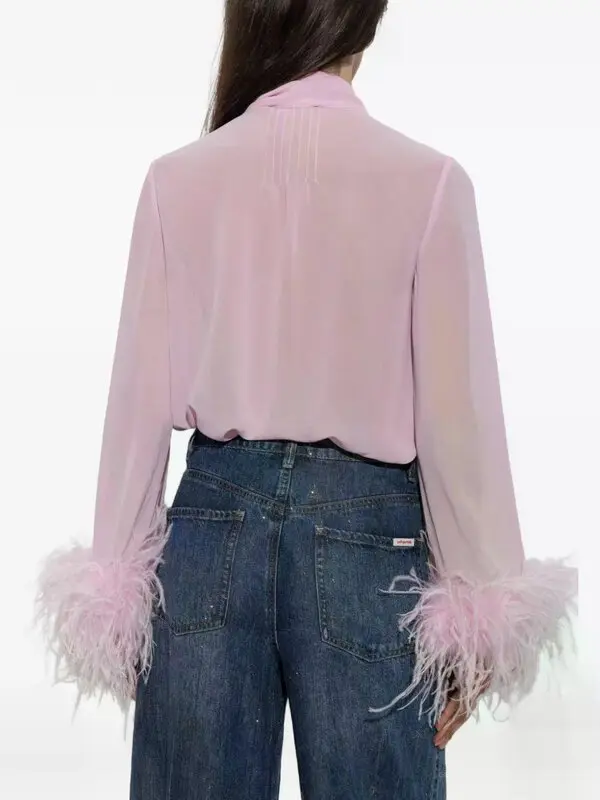 SELF-PORTRAIT Feather Trimmed Pussy-bow Shirt