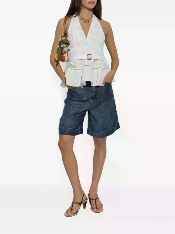 SELF-PORTRAIT Sequin Embellished Knee-length Shorts - Blue