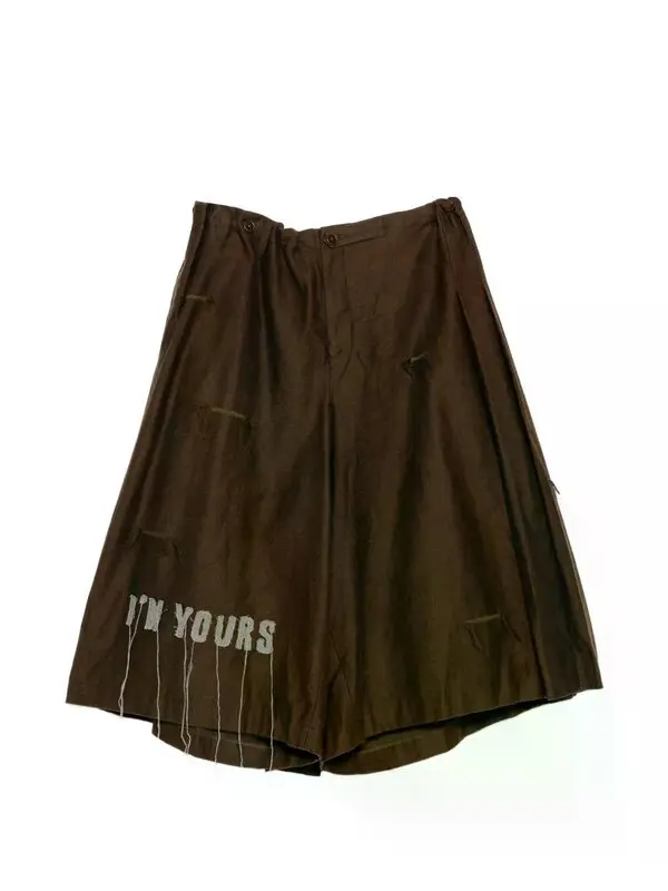 Yohji Yamamoto Slogan-embroidered Skorts - Brown