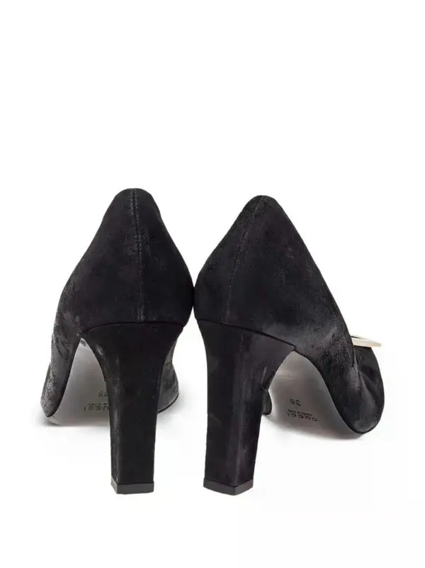 Gucci Square-toe Metal-trim Suede Pumps