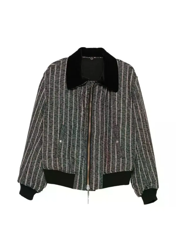 Yohji Yamamoto Three-blend Stripe Bomber Jacket - Grey