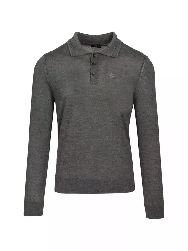Etro Pegasus-embroidered Polo Sweater - Grey