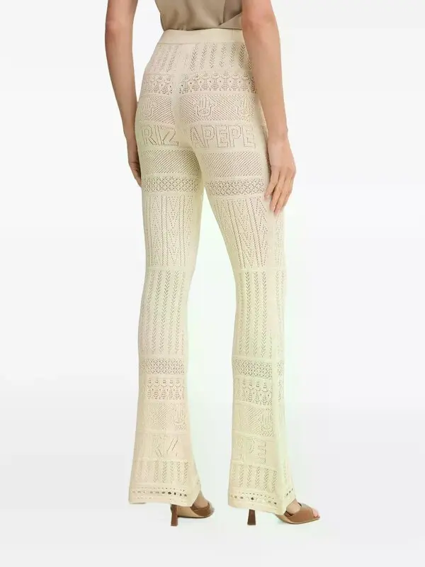 Patrizia Pepe Logo Pointelle Knit Flared Trousers - Neutrals