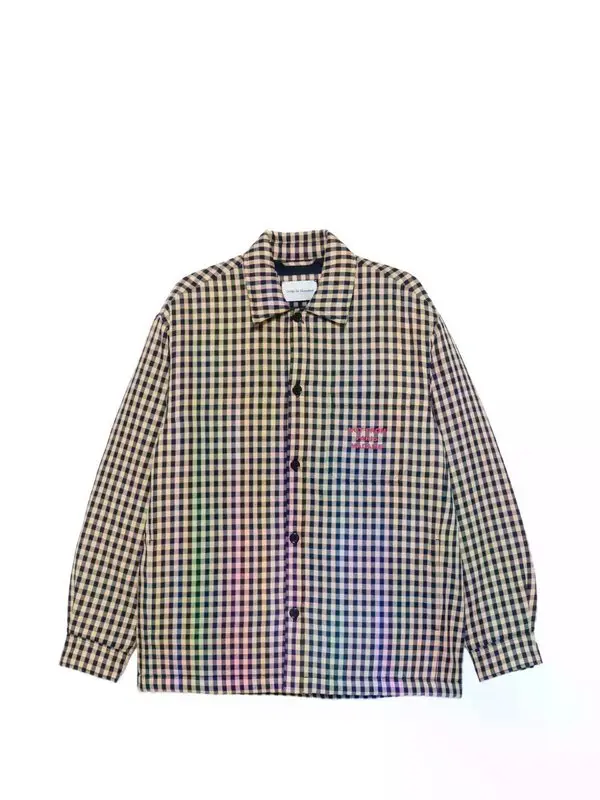 Drole De Monsieur Check Slogan-print Overshirt - Neutrals