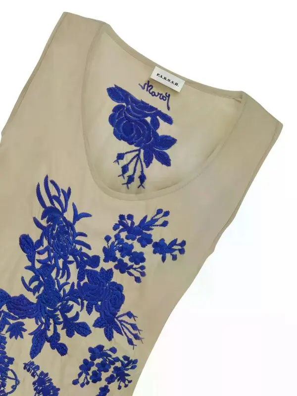 P.a.r.o.s.h Sleeveless Floral Embroidered Blouse - Neutrals
