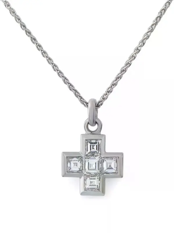 BVLGARI 18k White Gold Diamond Cross Pendant Necklace - Silver