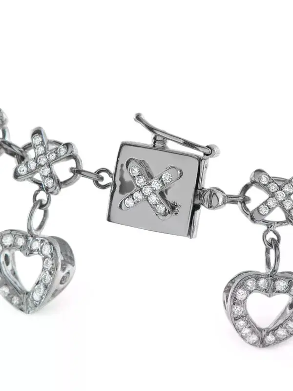 LB EXCLUSIVE Diamond-embellished Heart And X Charm Bracelet In 18k White Gold - Silver