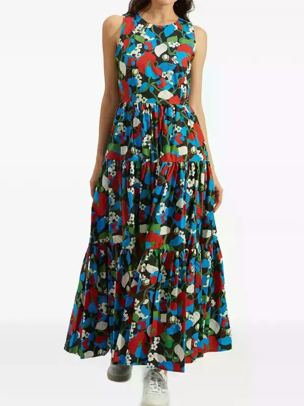 La DoubleJ Sleeveless Floral Tiered Maxi Dress - Black
