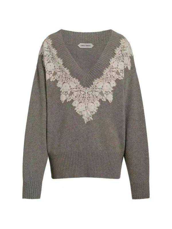 Alberta Ferretti Lace-trimmed V-neck Sweater