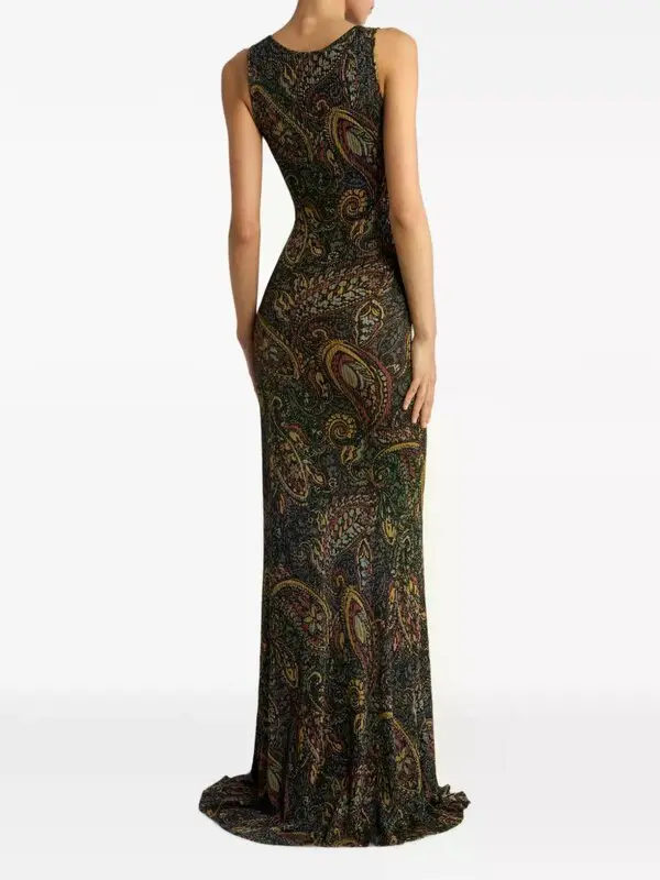 Etro Sleeveless Paisley Print Ribbed Maxi Dress - Black