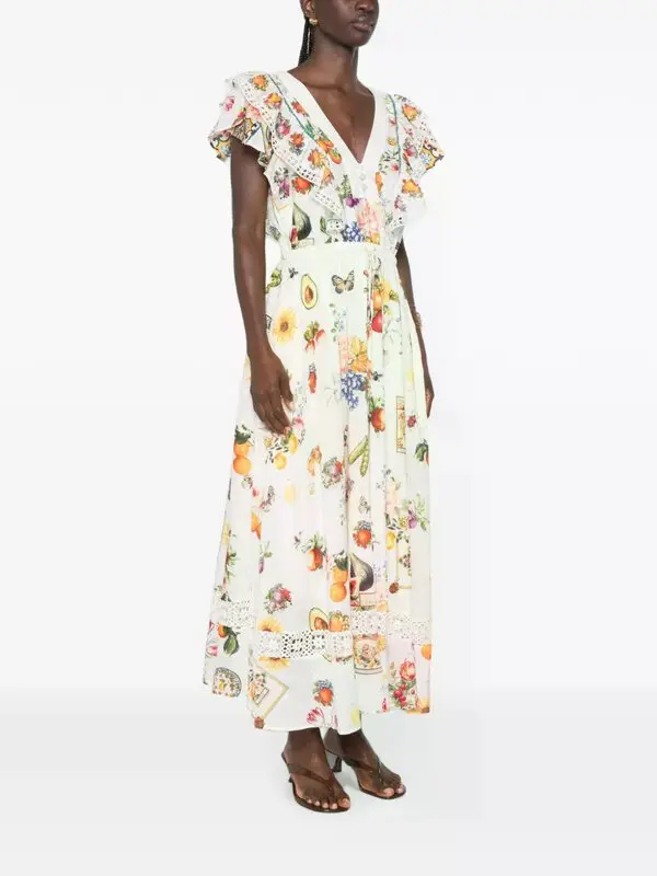 Camilla Fruit Print V-neck Midi Dress