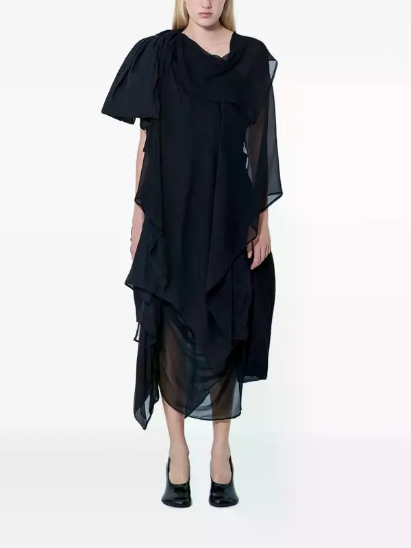 Yohji Yamamoto Asymmetric Layered-drape Midi Dress - Black