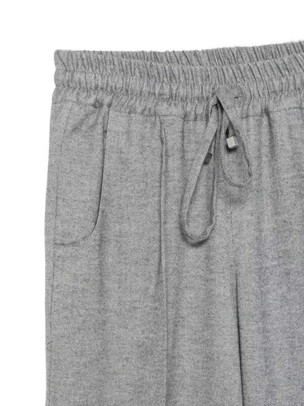 Kiton Taupe Herringbone Wide Leg Drawstring Trousers - Grey