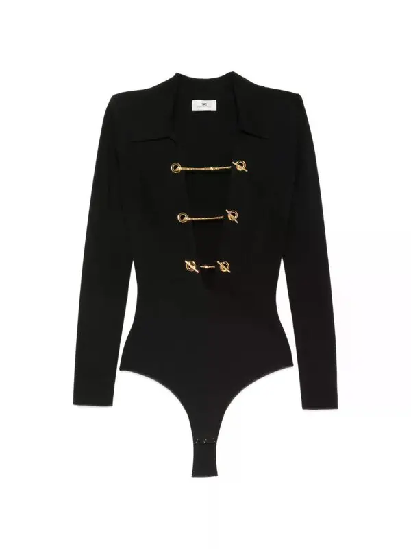 Elisabetta Franchi Ribbed Bodysuit With Gold-tone Chain Detail - Black