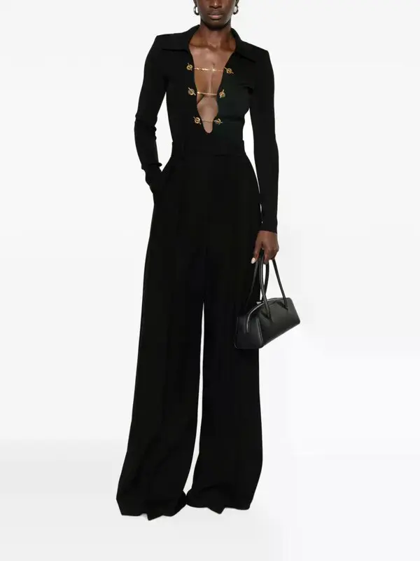 Elisabetta Franchi Ribbed Bodysuit With Gold-tone Chain Detail - Black