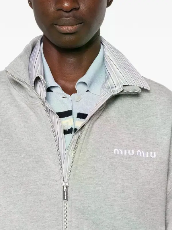 Miu Miu Logo Embroidered Zip-up Sweatshirt