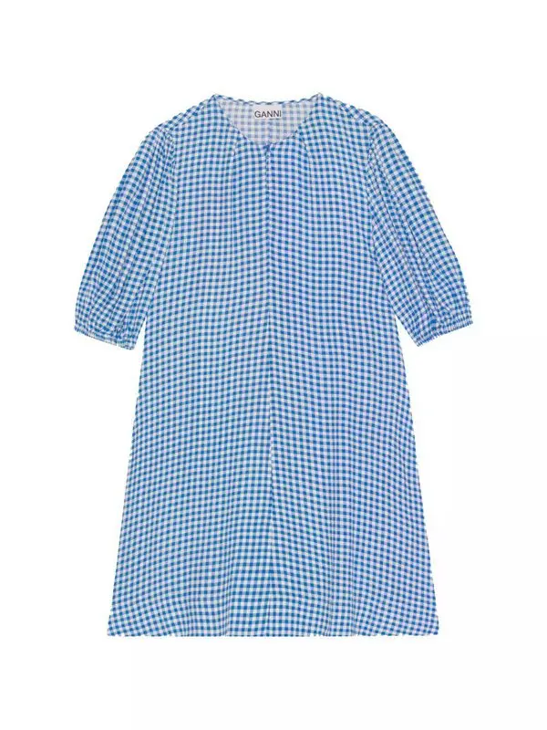 GANNI Printed Crepe Mini Dress - Blue