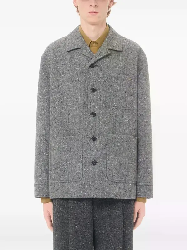 Valentino Garavani Shirt Jacket In Boutonné Wool With Vgold