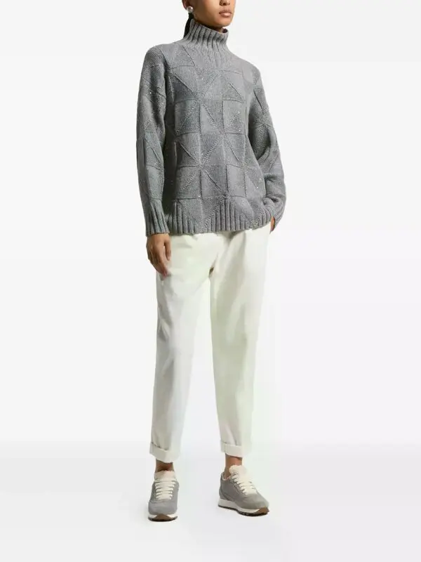 Peserico Geometric Sequin-embellished Roll Neck Sweater - Grey