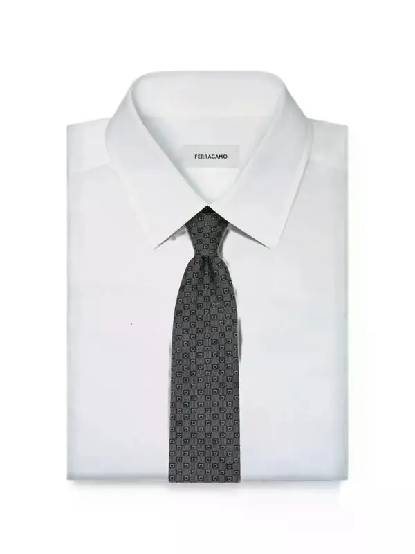 FERRAGAMO Gancini Silk Jacquard Tie - Black