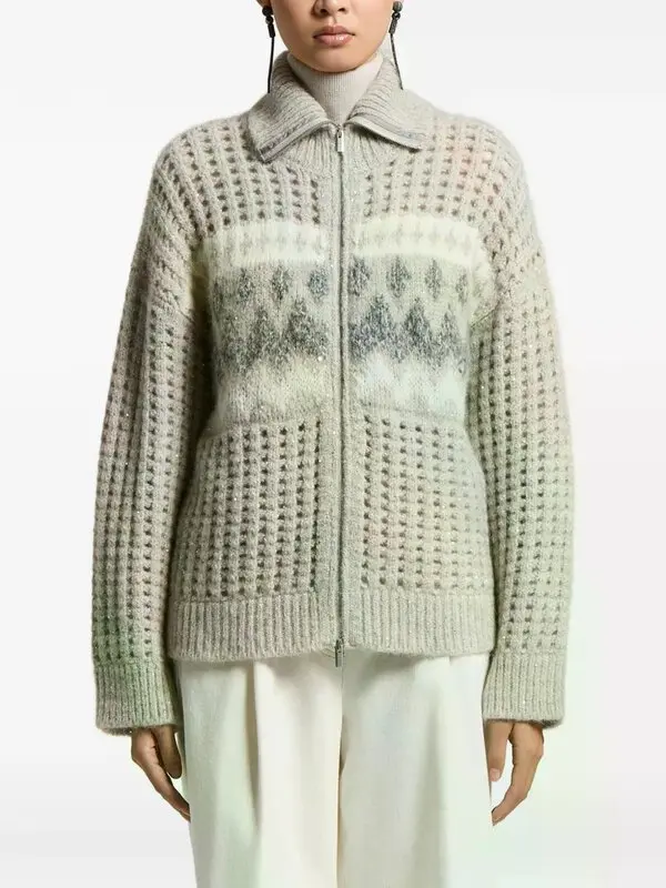 Peserico Embellished Jacquard-knit Cardigan - Neutrals