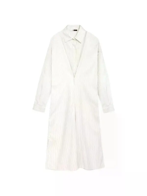 Vera Wang Striped Pleated Midi Shirt Dress - Neutrals