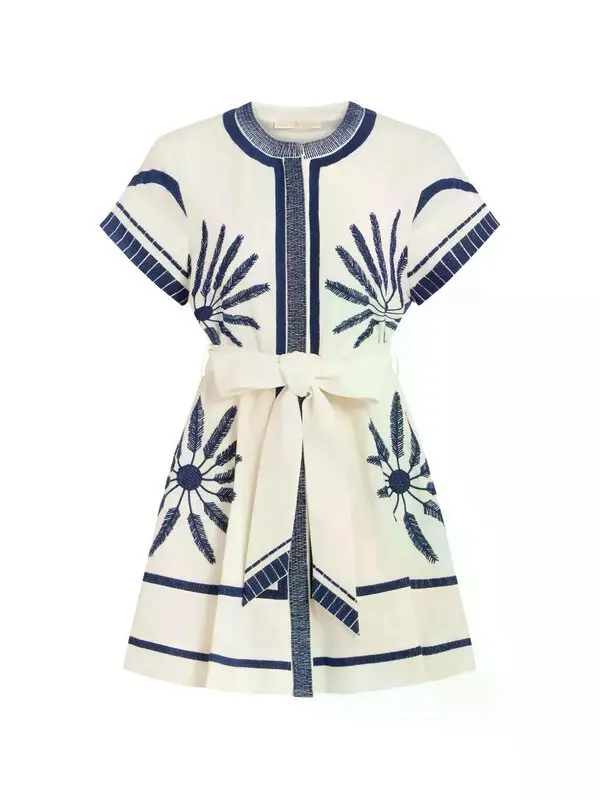 MARIE OLIVER Sable Embroidered Belted Midi Dress - Neutrals