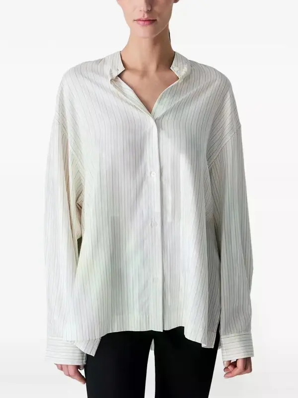 Vera Wang Boyfriend Striped Mandarin Collar Shirt