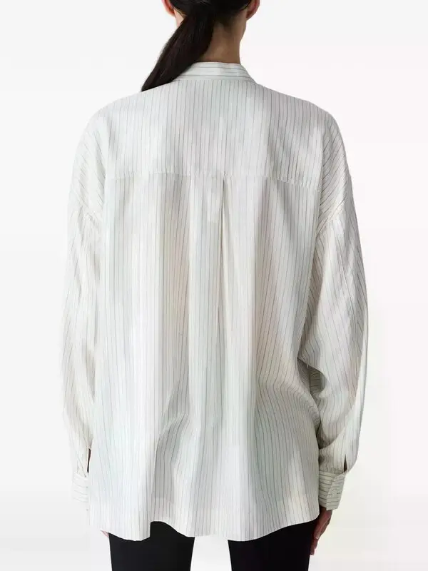 Vera Wang Boyfriend Striped Mandarin Collar Shirt