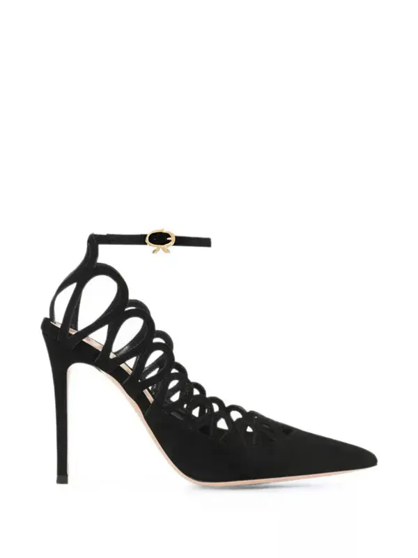 GIANVITO ROSSI Elisa Suede Cut-out Stiletto Pumps With Ankle Strap - Black