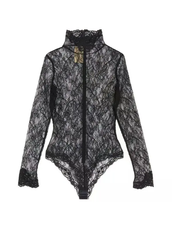 Valentino Garavani Floral Lace High Neck Bodysuit - Black