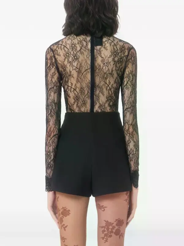 Valentino Garavani Floral Lace High Neck Bodysuit - Black